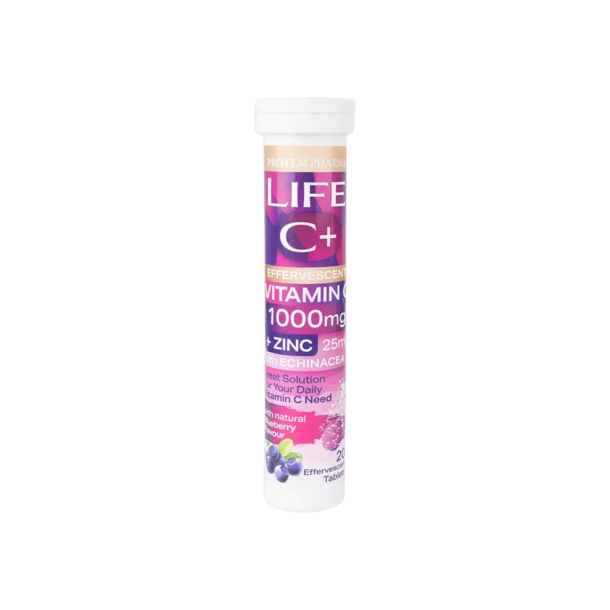 Protem Pharma Life C+ 1000mg+Zinc 25mg 20 Tab-Blueberry – Alsultan Pharmacy