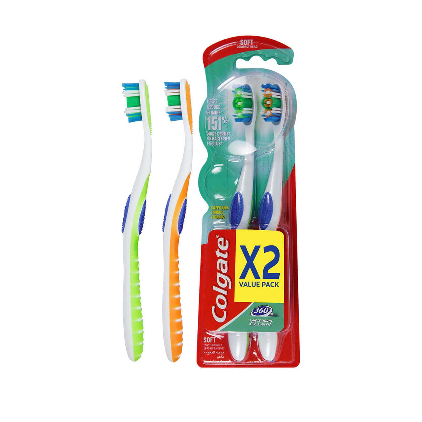 Colgate 360 Whole Mouth Clean Toothbrush Soft 2 Pcs – Alsultan Pharmacy