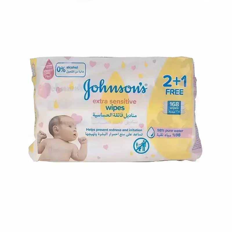 Johnson's Extra Sensitive Wipes 168'S 2+1 Offer – Alsultan Pharmacy